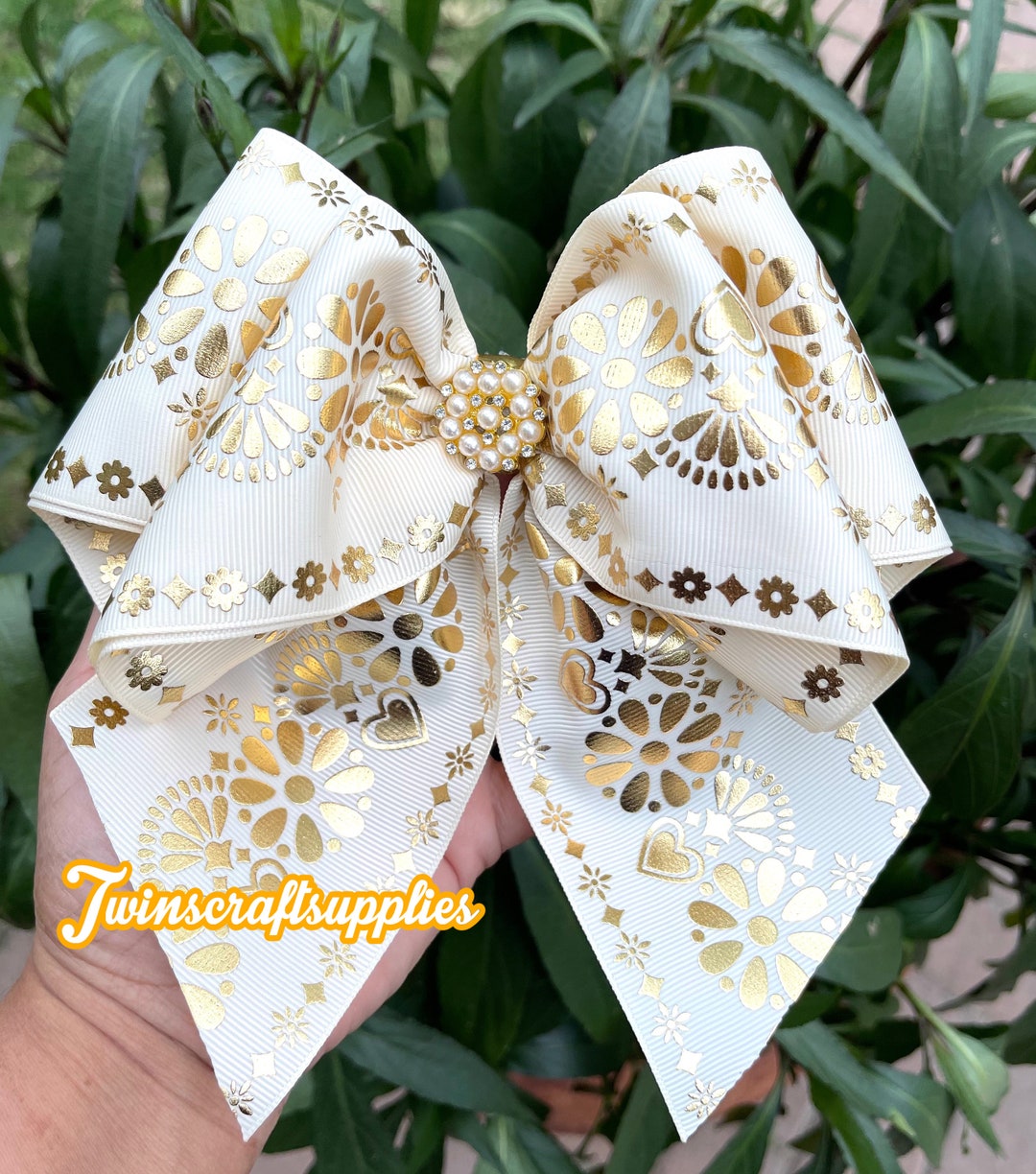 HANDMADE. Ivory Gold Hair Bow. Mariachi Hair Bow. Charro Hair Bow ...