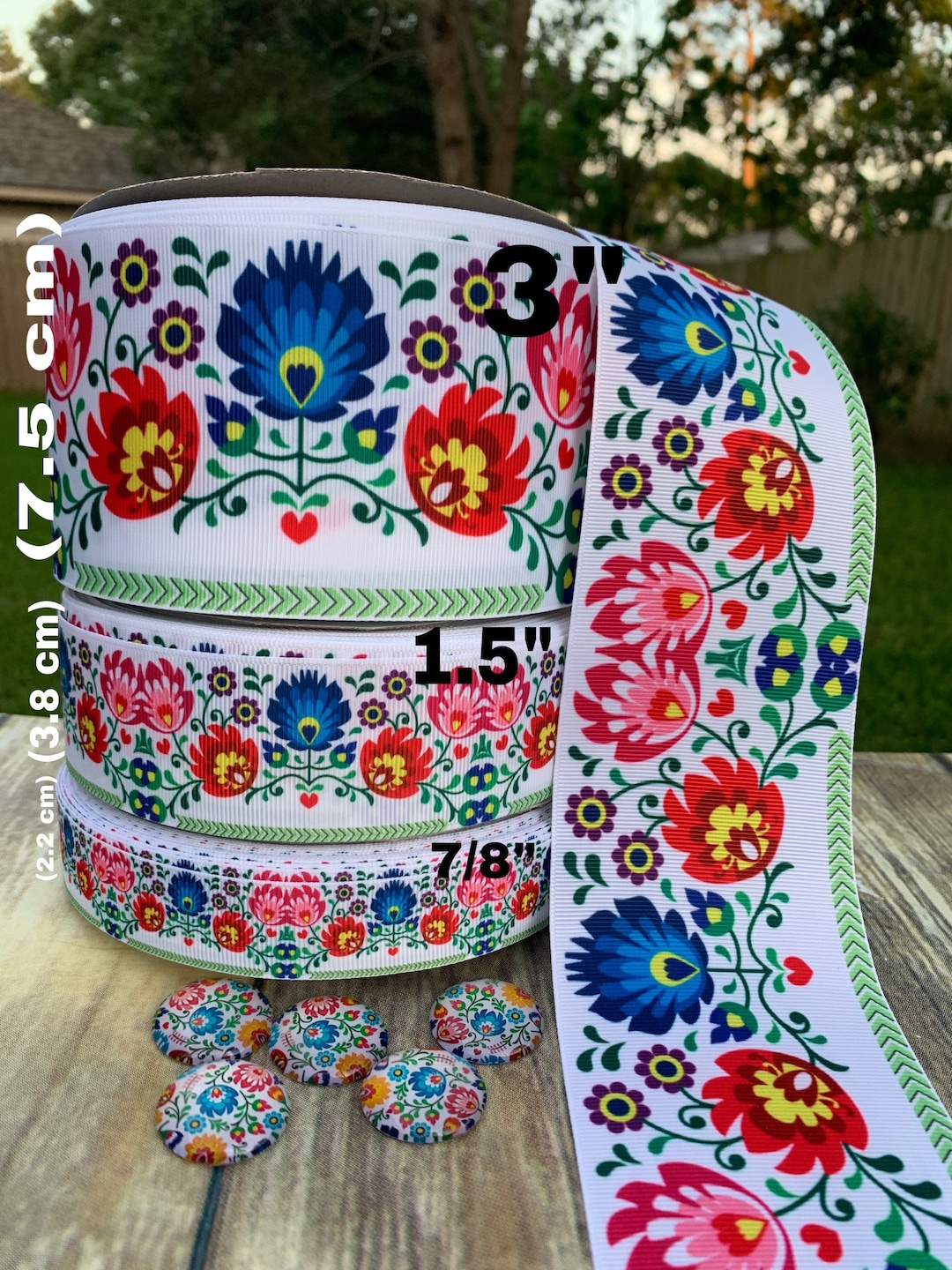 CRAFT SUPPLY. 3,1.5, 7/8 Ethnic Flowers Grosgrain Ribbon. Folklor ...