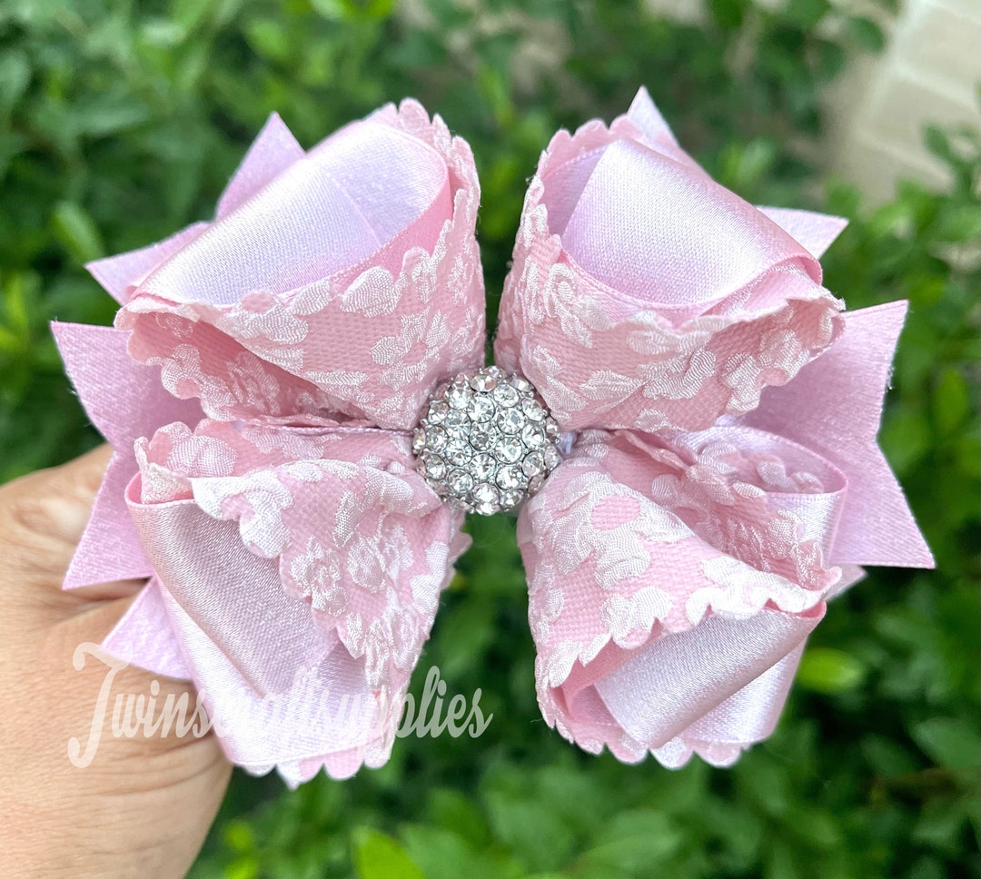 Pink Hair Bow. Pink Flowers Girl Hair Bow. Pink Pageant Hair Bow . Pink ...