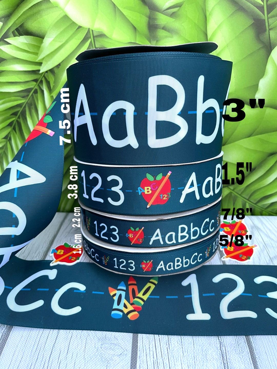 CRAFT SUPPLY.ABC on green grosgrain ribbon. Alphabet grosgrain ribbon ...