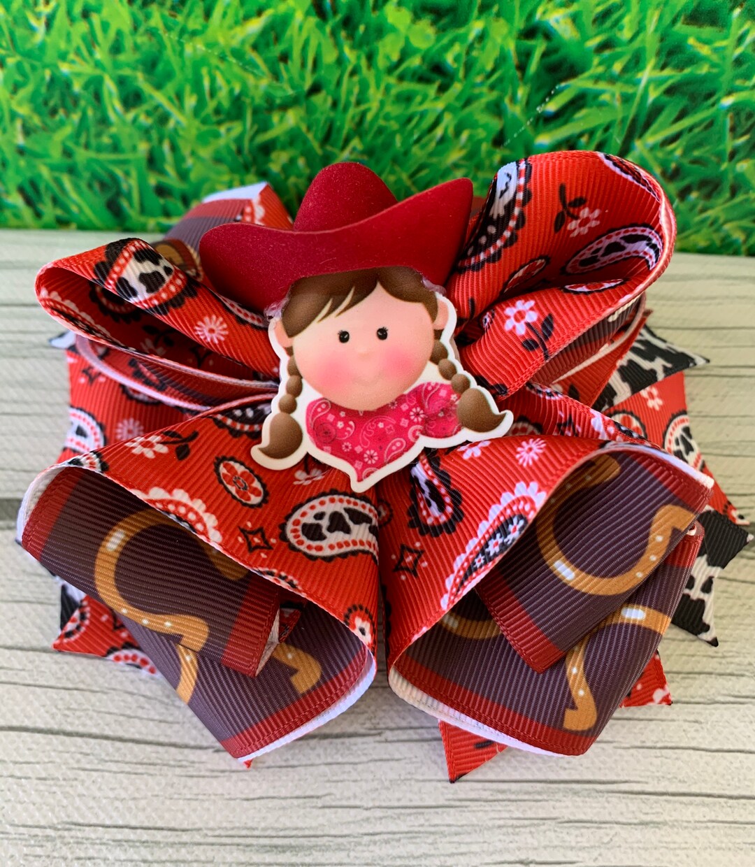 HANDMADE Cowgirl Hair Bow. Western Hairbow . Farm Hair Bow. Texas Hair ...
