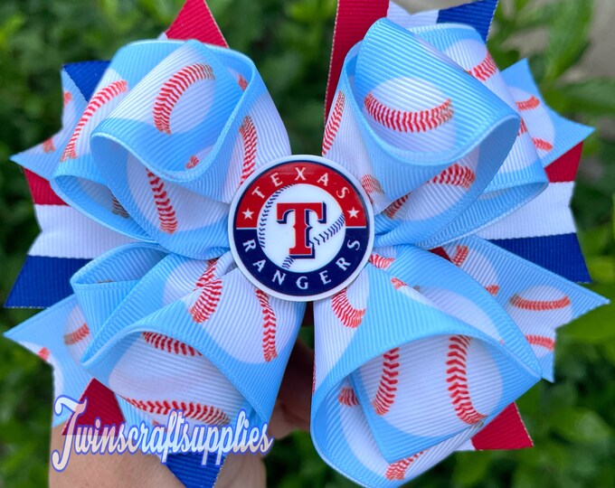 HANDMADE . Texas Baseball Inspired Hair Bow . Blue Baseball Hair Bow ...