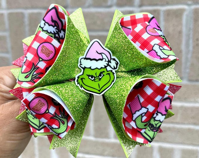 Green Red Christmas Hair Bow. Red Green Christmas Bow. Christmas Clip ...