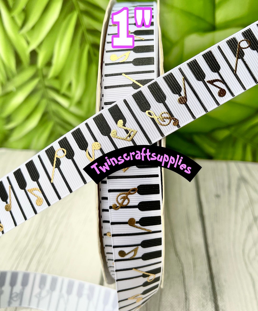 CRAFT SUPPLY. Gold Notes on Piano Keyboard Grosgrain Ribbon. Piano ...