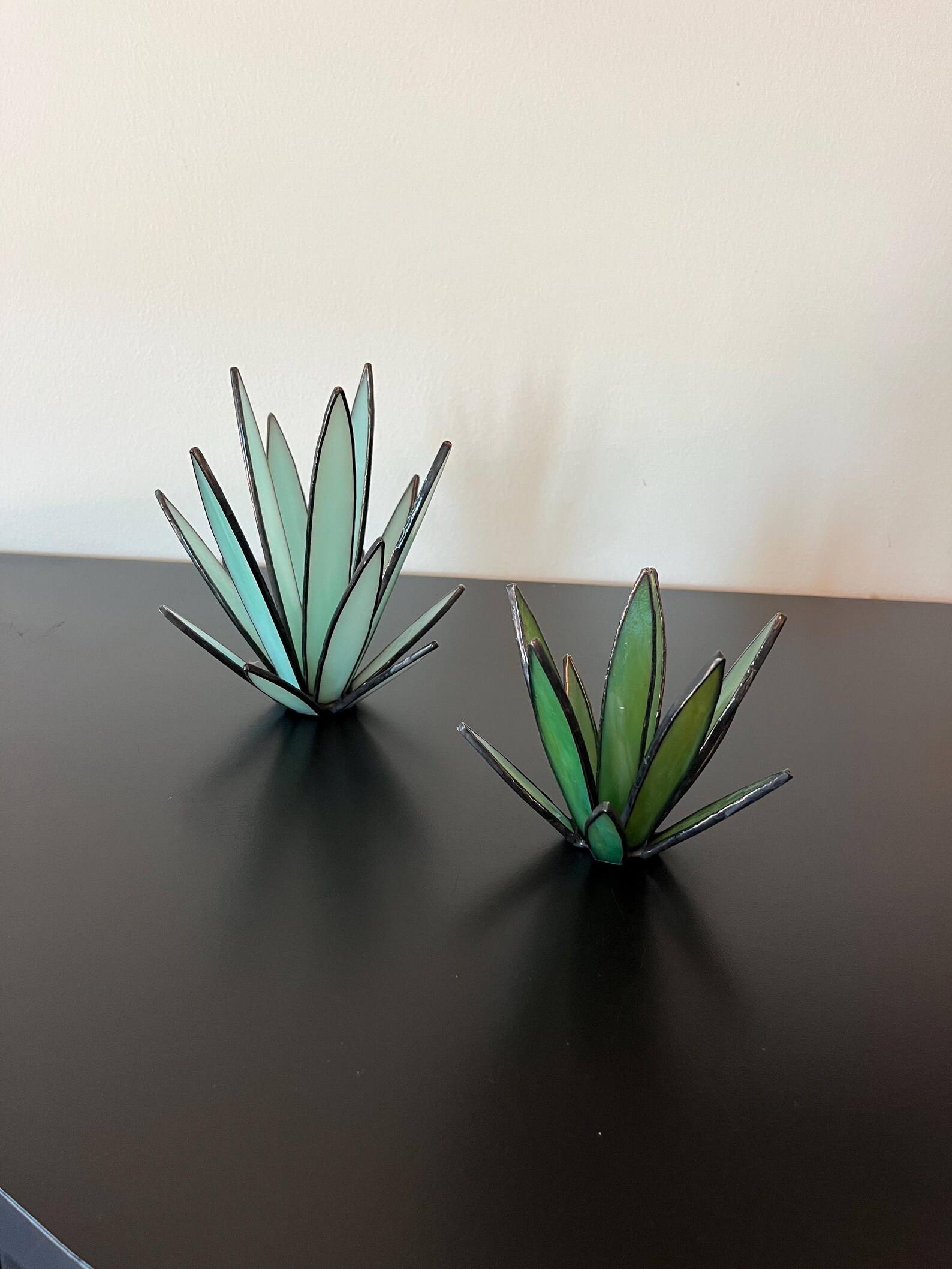 Stained Glass Agave Cactus Plant Sculpture Glass Succulent - Modern ...