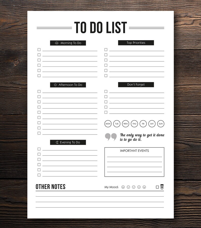Daily to Do List, Motivational Planner Template, Check List Printable ...