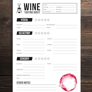 Wine Tasting Printable, Wine Rating Sheet, Wine Tasting Notes, Wine ...