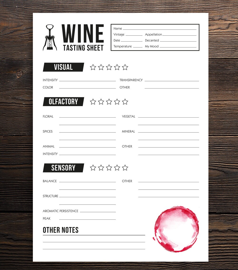 Wine Tasting Printable, Wine Rating Sheet, Wine Tasting Notes, Wine ...