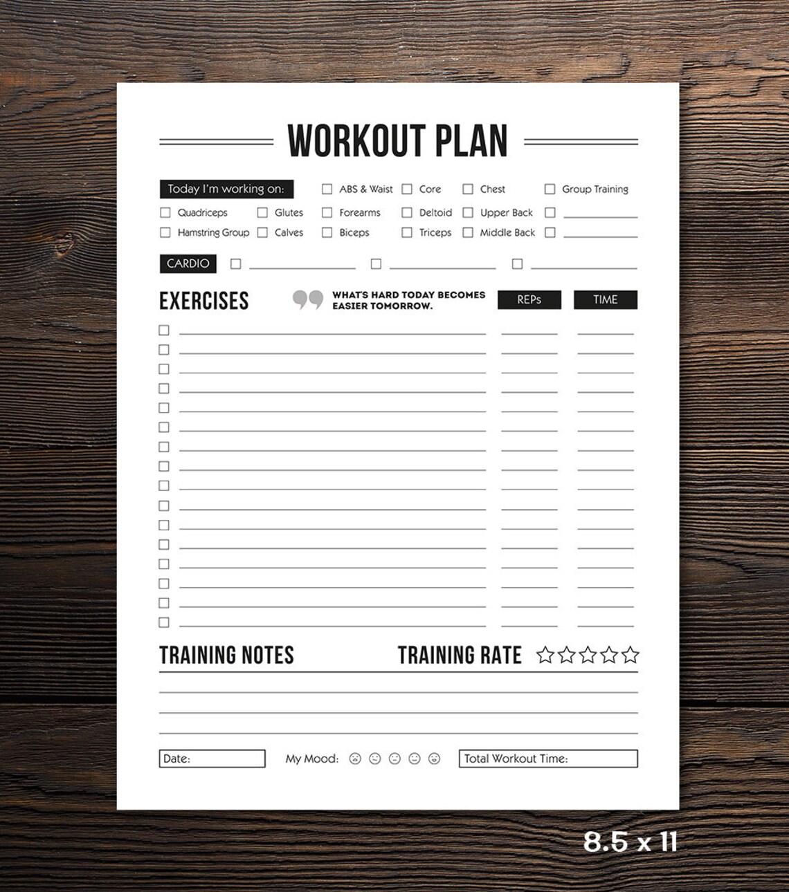 Simple Workout Planner, Printable Training List, Workout Tracker ...