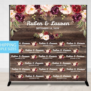 Step and Repeat, Wedding Photo Backdrop, Rustic Floral Burgundy Step ...