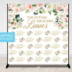 Step and Repeat, Wedding Photo Backdrop, Gold Floral Flowers Blush Step ...