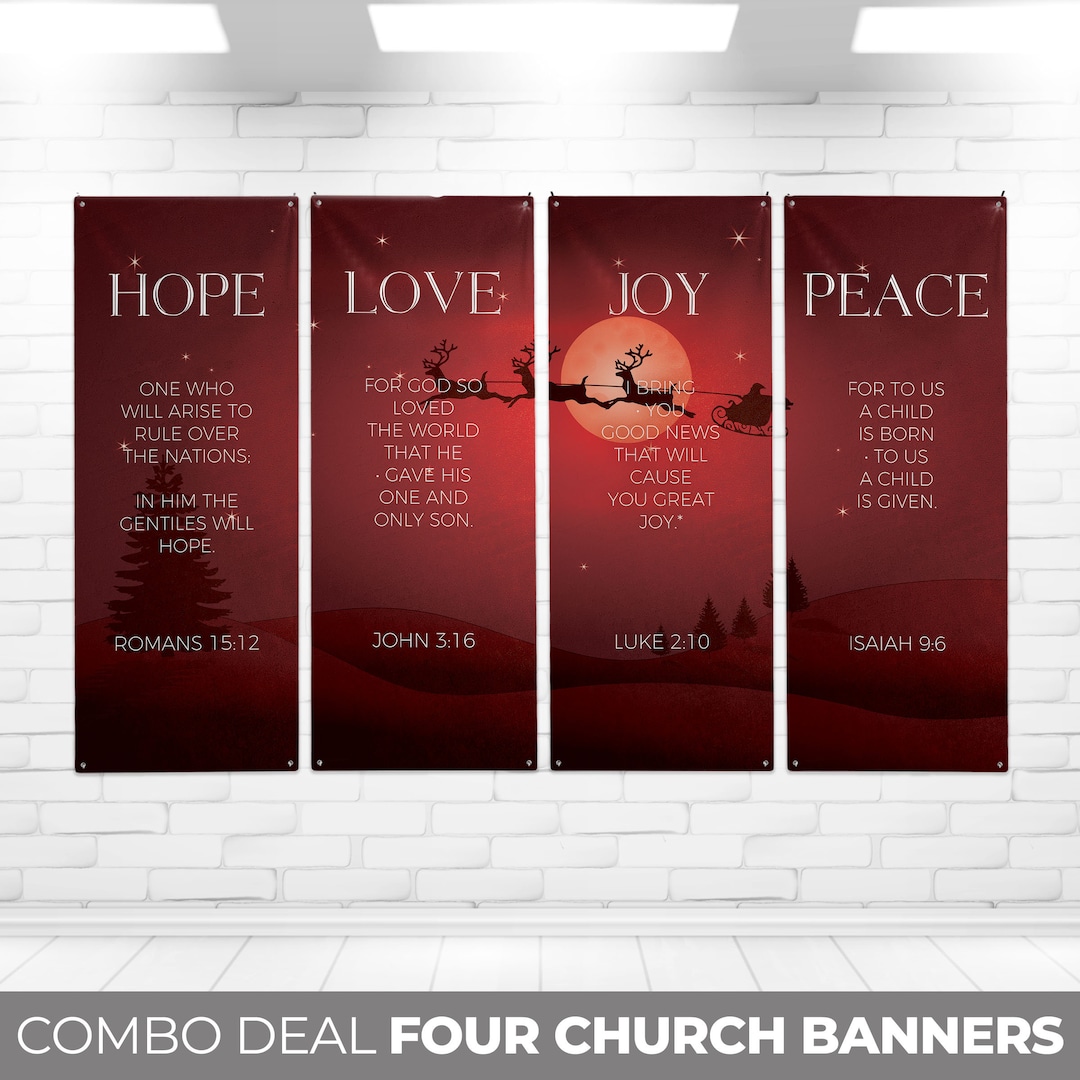 Set of 4 Church Banners, Peace, Love, Hope Joy, Church Banner Set ...