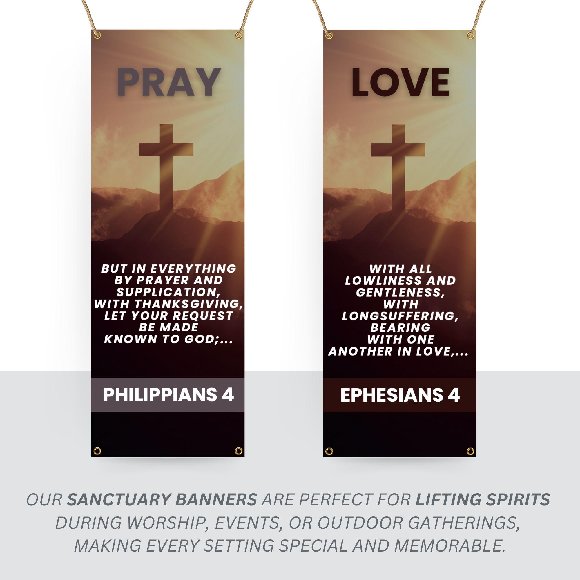 Set of 4 Church Banners, Serve, Grow, Love Pray, Church Banner Set ...