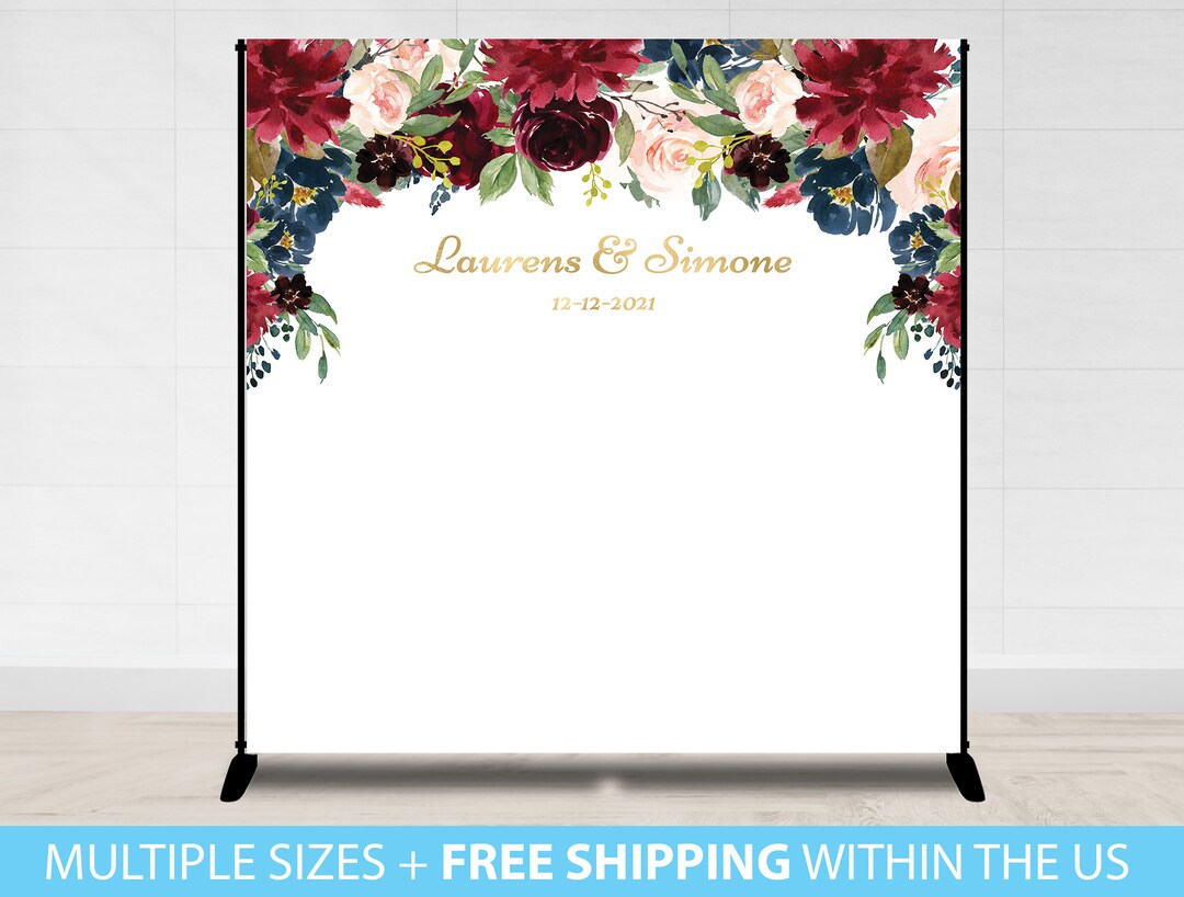 Step and Repeat, Wedding Photo Backdrop Banner, Gold Floral Burgundy ...