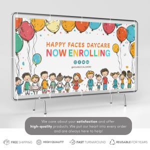 Daycare Now Enrolling Banner Sign, Custom Daycare Vinyl Banner Backdrop ...