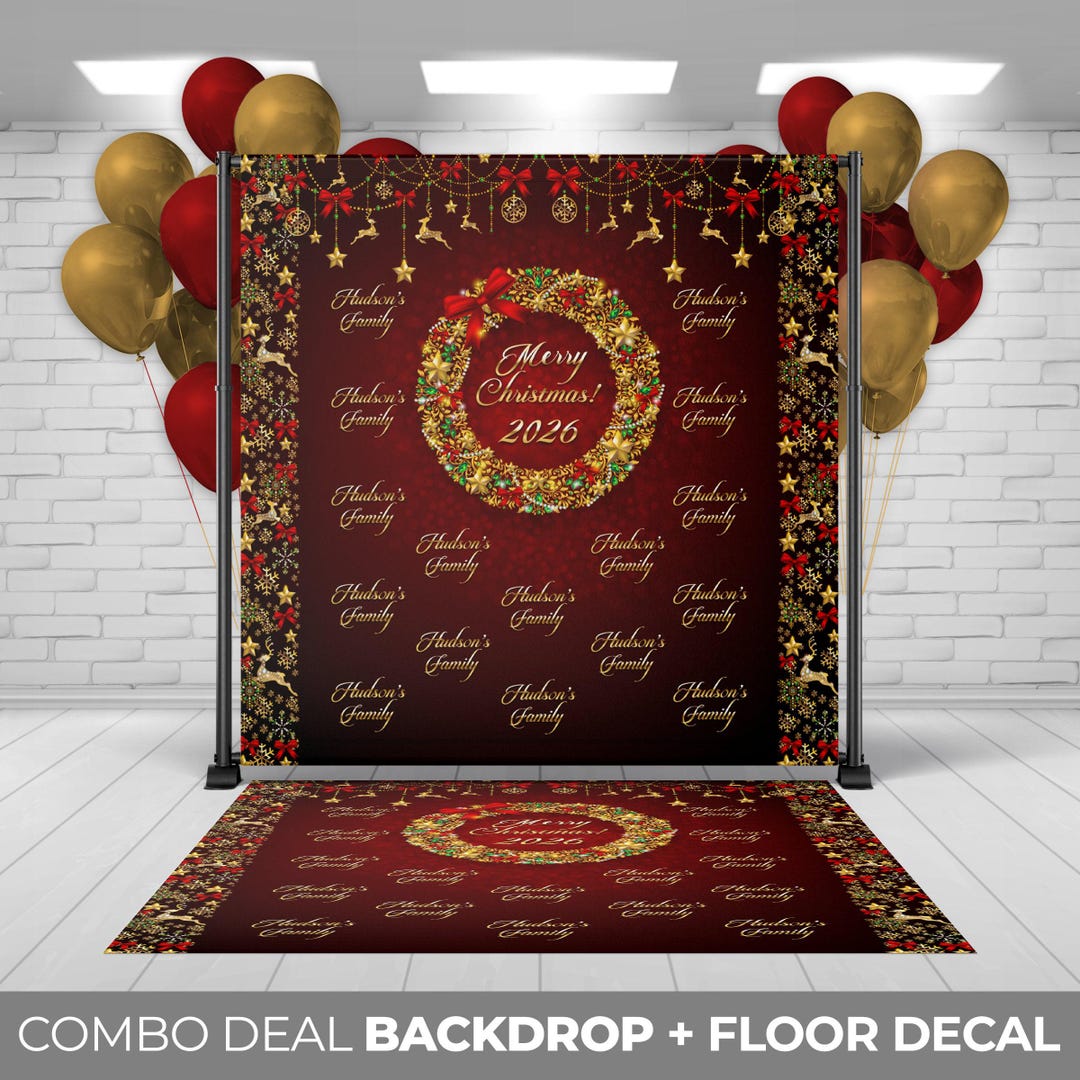Christmas Backdrop + Floor Decal, Christmas Party Custom Banner, Floor ...