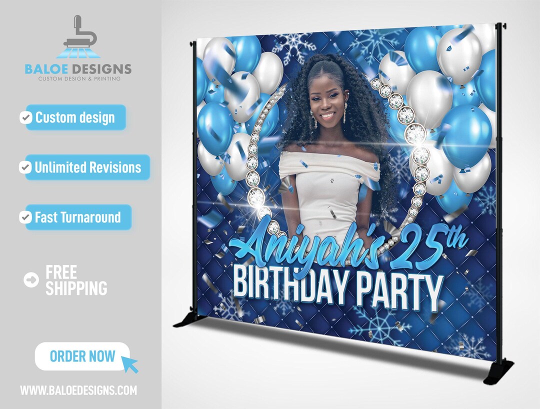 Custom Photo Birthday Backdrop, Winter Birthday Party Backdrop, Step ...