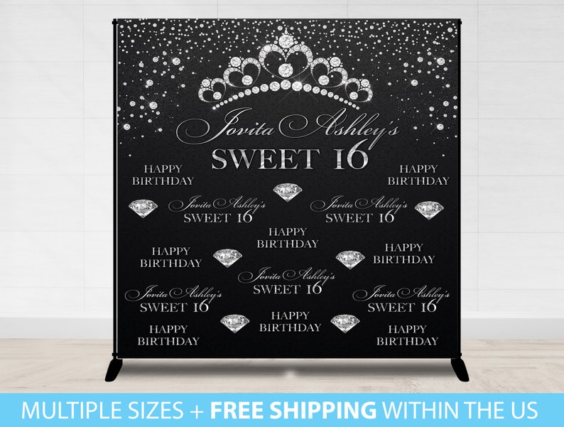 Sweet 16 Step and Repeat 8X8 Banner Diamond Birthday Party - Etsy