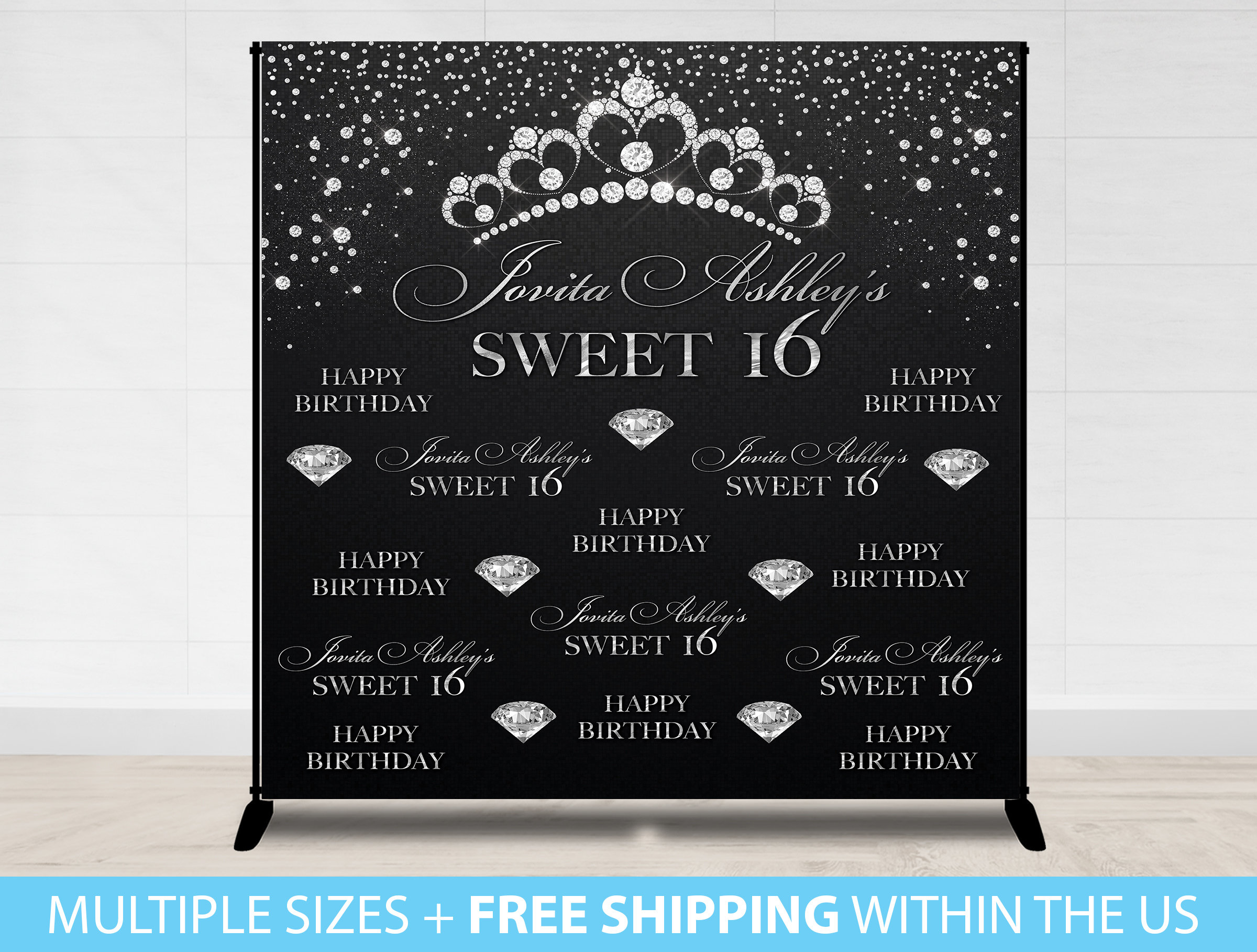 Sweet 16 Step and Repeat 8X8 Banner Diamond Birthday Party - Etsy