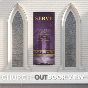 Set of 4 Church Banners, Serve, Grow, Love Pray, Church Banner Set ...