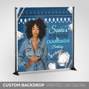 Denim and Diamonds Backdrop, Custom Denim Pearls Diamonds Backdrop ...