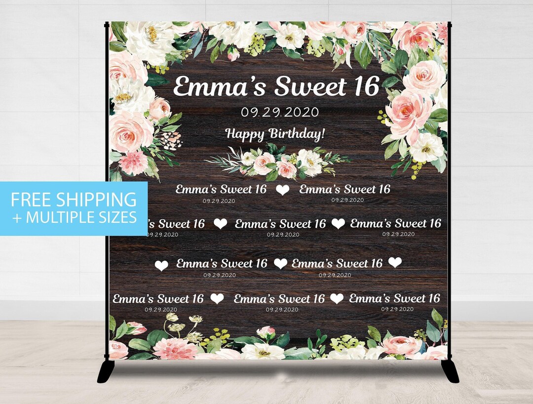 Sweet 16, Step and Repeat, Floral Sweet 16 Photo Booth Backdrop, Sweet ...