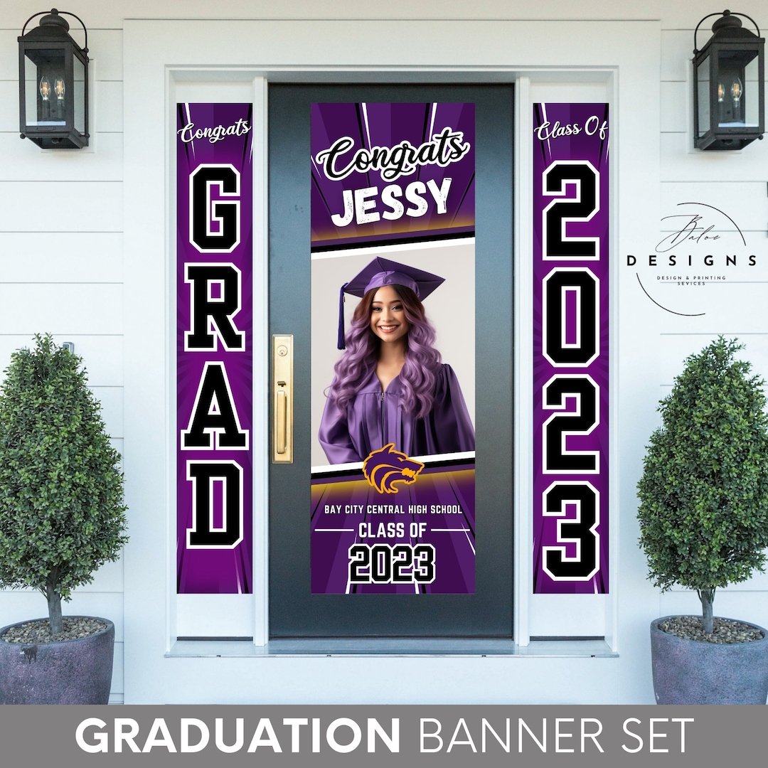 Graduation Door Banner Set, Custom Graduate Vinyl Banner Set Front Door ...
