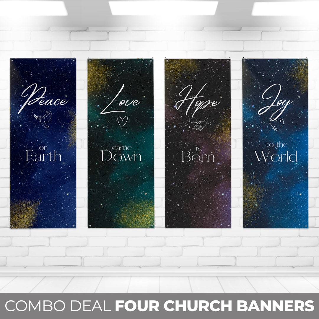 Set of 4 Church Banners, Peace, Love, Hope Joy, Church Banner Set ...