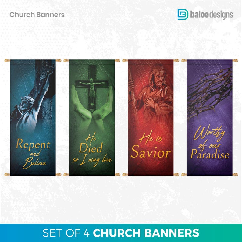 Set of 4 Church Banners, Church Banner Set, Sanctuary Banners, Mission ...