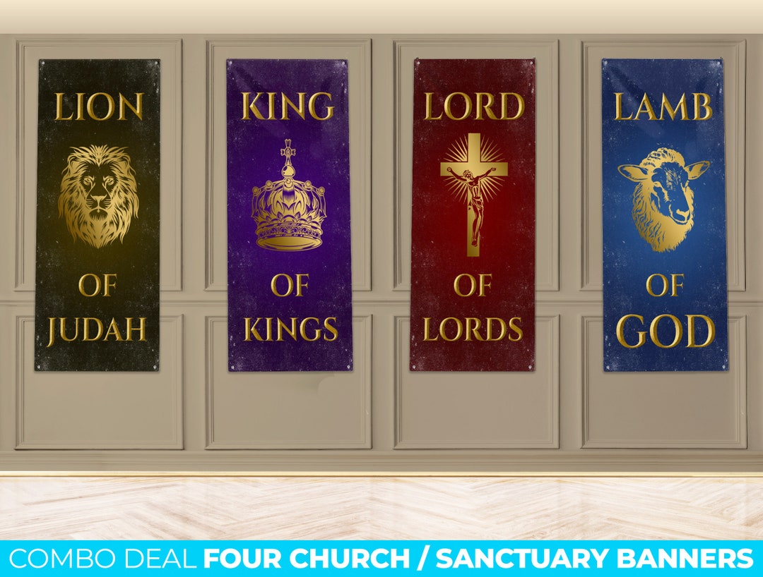 Set of 4 Church Banners, Sanctuary Banners, Mission Worship, Church ...