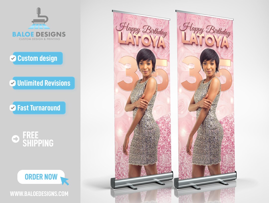 Birthday Banner, Custom Birthday Decor, Birthday Retractable Banner ...
