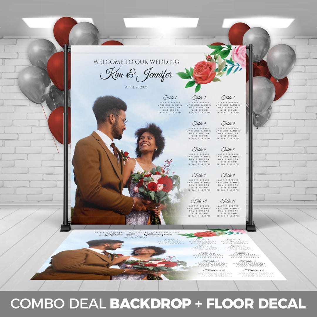 Backdrop + Floor Decal, Wedding Seating Chart, Custom Wedding Banner ...