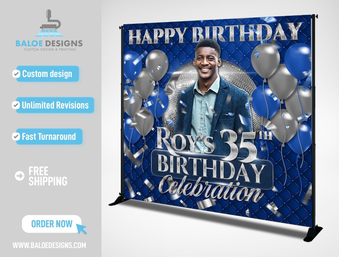 Custom Photo Birthday Backdrop, Man Custom Birthday Party Backdrop ...