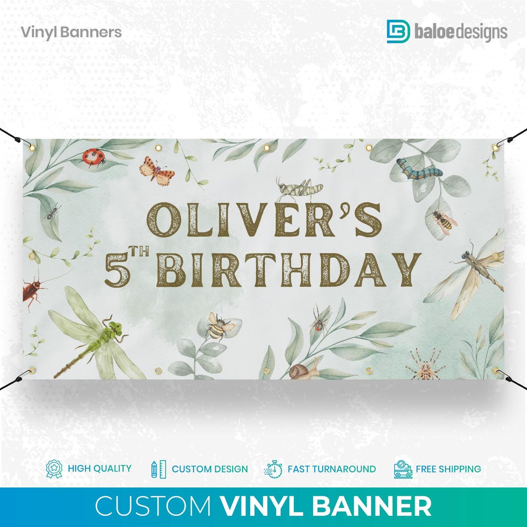 Bugs Birthday Banner, Let's Buzz Party Decorations Vinyl Banner ...