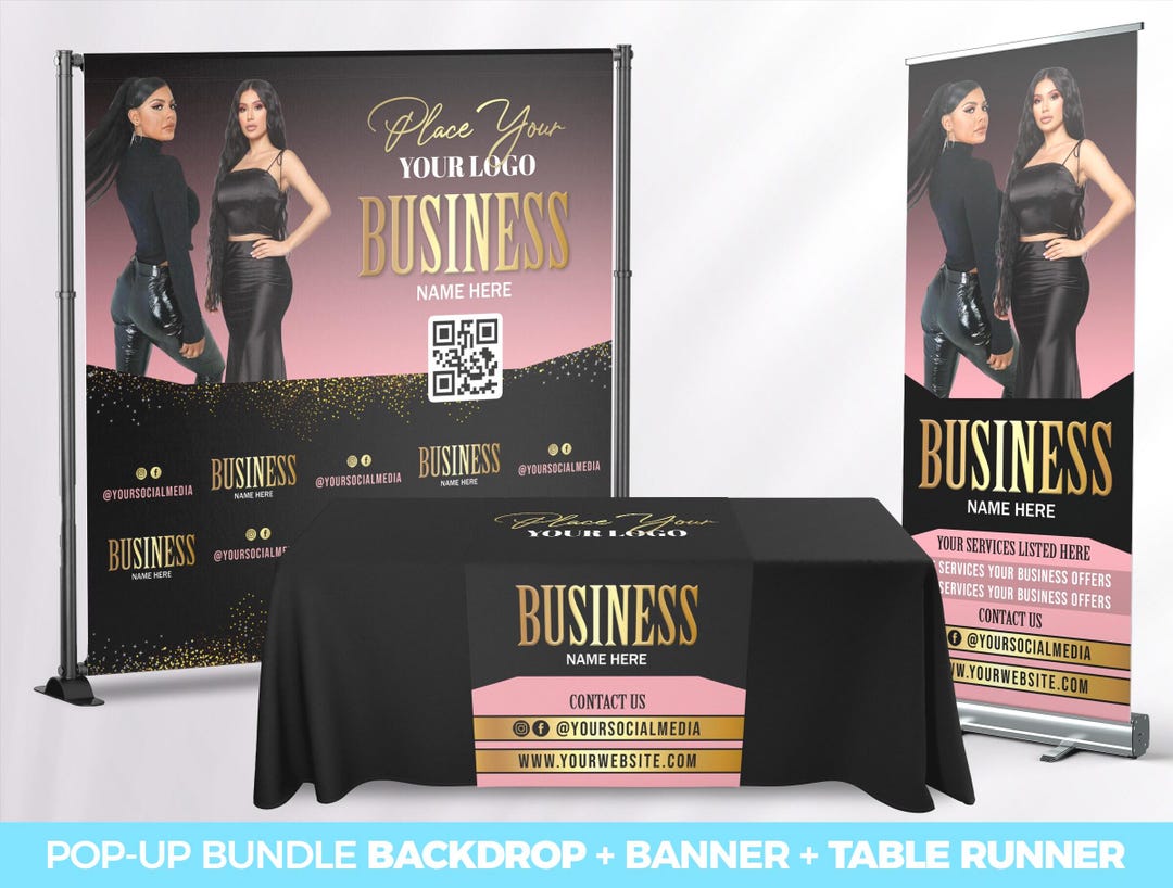 POP UP BUNDLE, Custom Retractable Banner, Backdrop, Table Runner, Pop ...