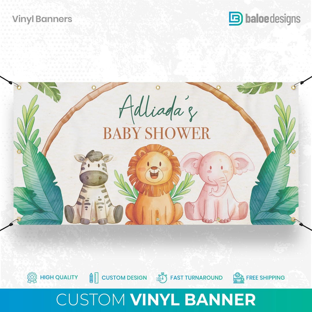 Custom Baby Shower Banner, Safari Animal Baby Shower Decor, Baby Shower ...