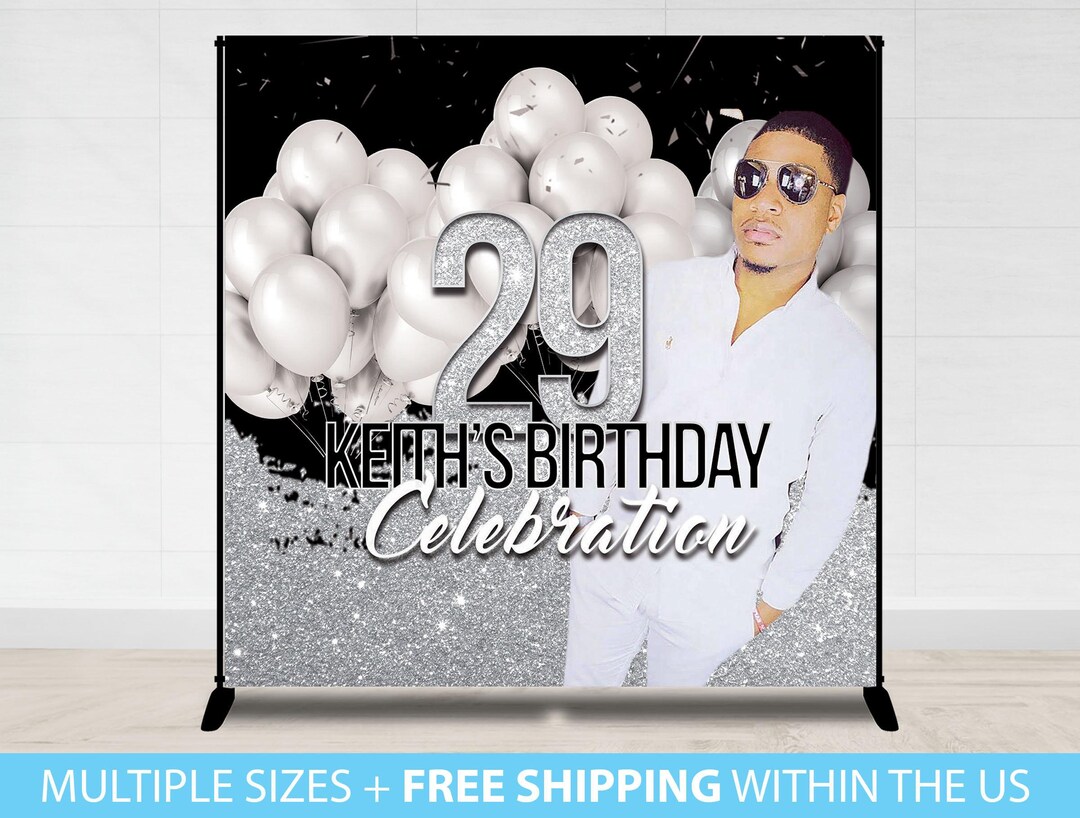 Birthday Photo Backdrop, Step and Repeat Backdrop, Silver Balloons ...
