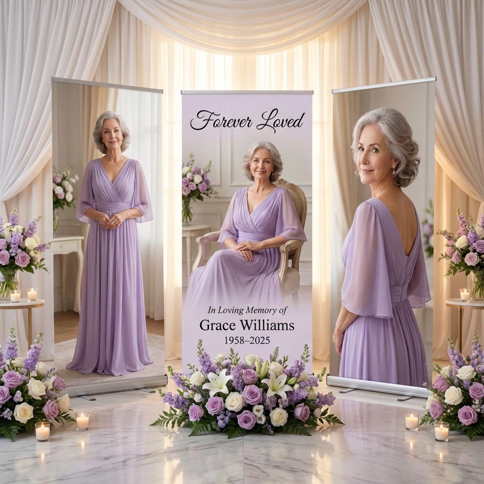 3 Retractable Memorial Banners Set, Funeral Photo Display, Celebration ...
