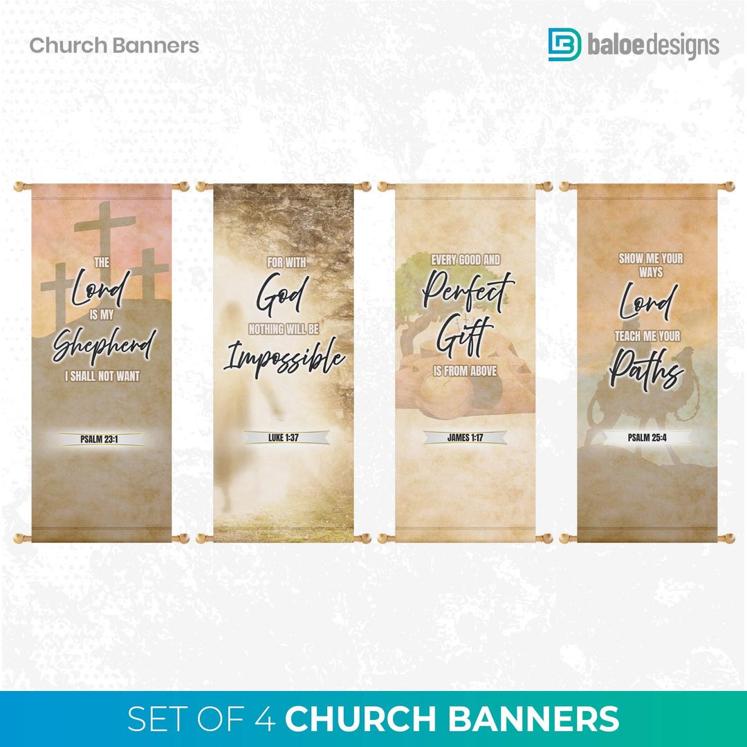 Set of 4 Church Banners, Church Banner Set, Sanctuary Banners, Mission ...