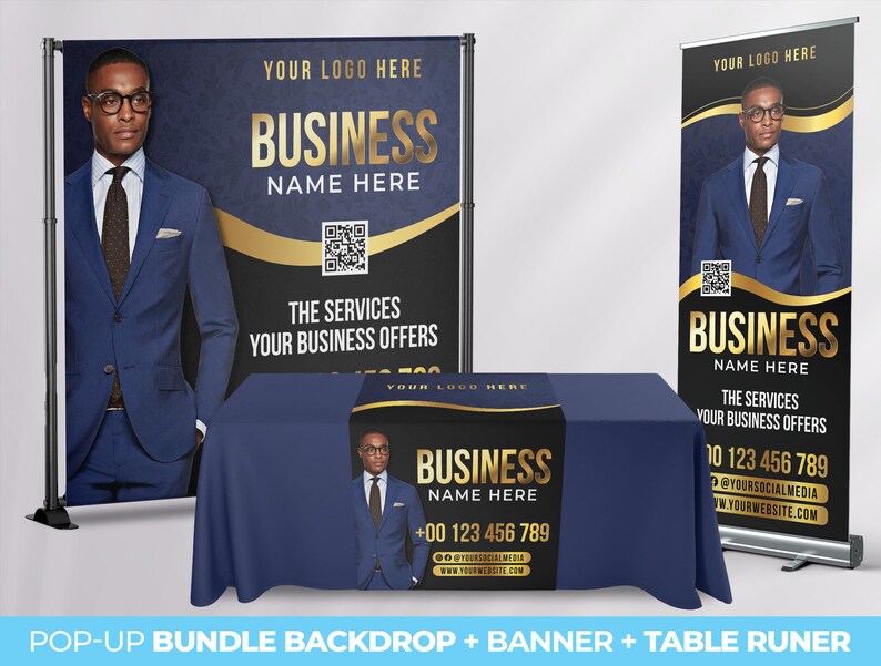POP UP BUNDLE, Custom Retractable Banner, Backdrop, Table Runner, Pop ...