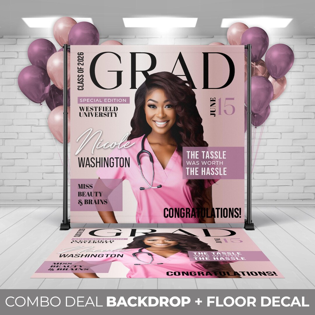 Backdrop + Floor Decal, Custom Magazine Graduation Banner Floor Decal ...