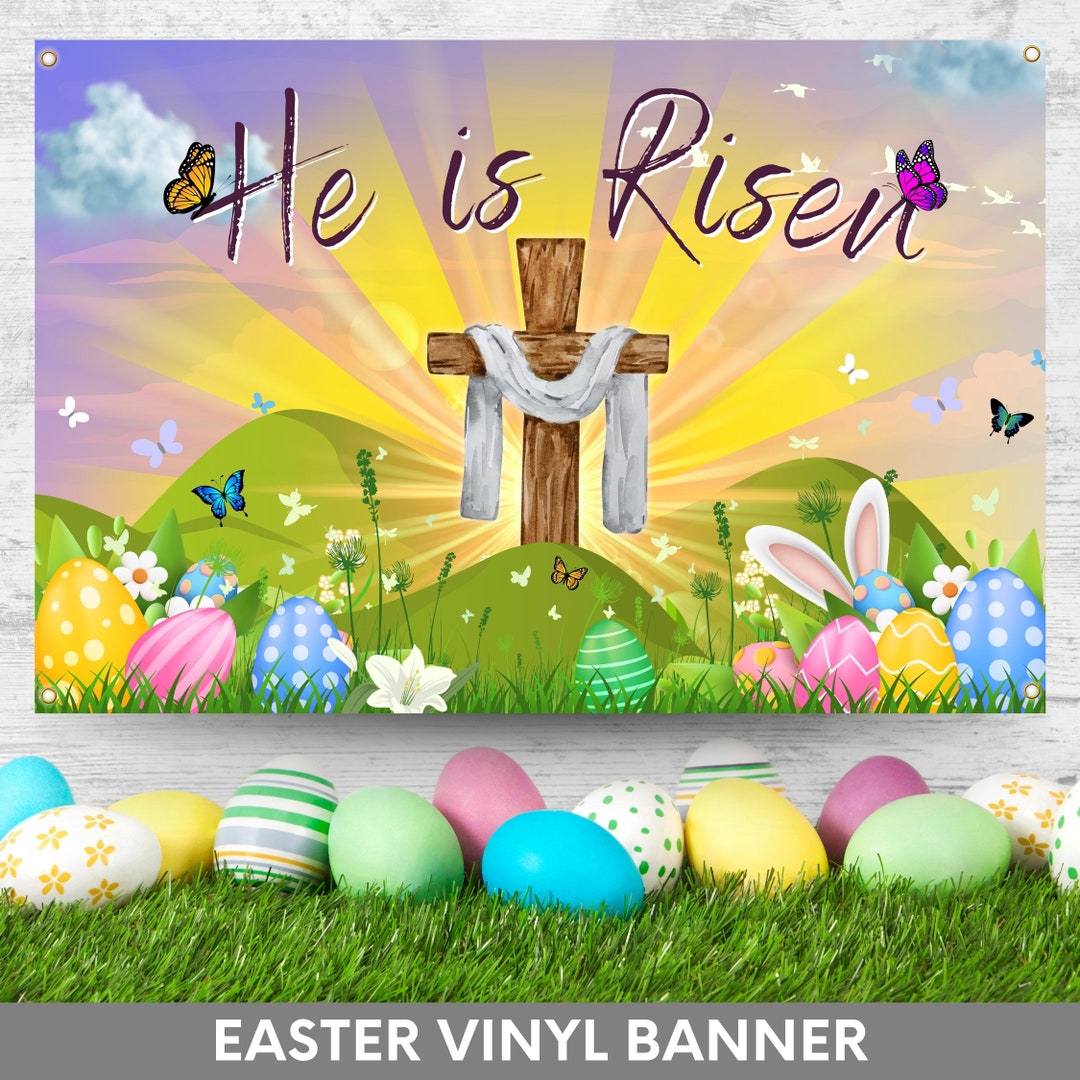 Easter Banner, He is Risen, Outdoor & Indoor Vinyl Banner, Church ...