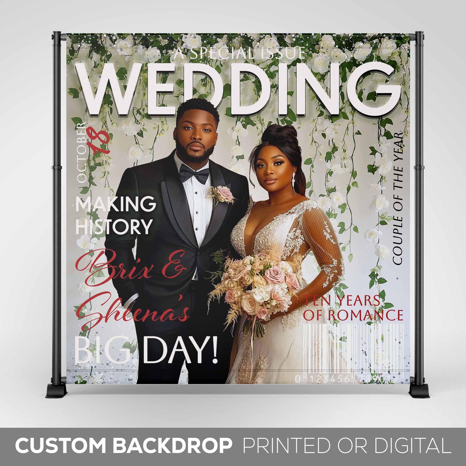Wedding Magazine Cover Style Backdrop, Custom Wedding Magazine Banner ...