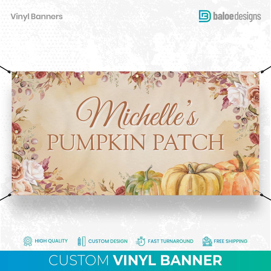 Autumn Pumpkin Birthday Banner, Custom Party Fall Floral Decoration ...