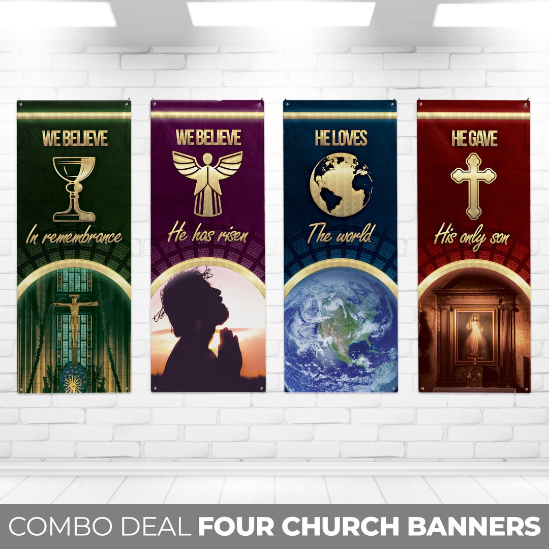 Set of 4 Church Banners, Church Banner Set, He Has Risen, Sanctuary ...