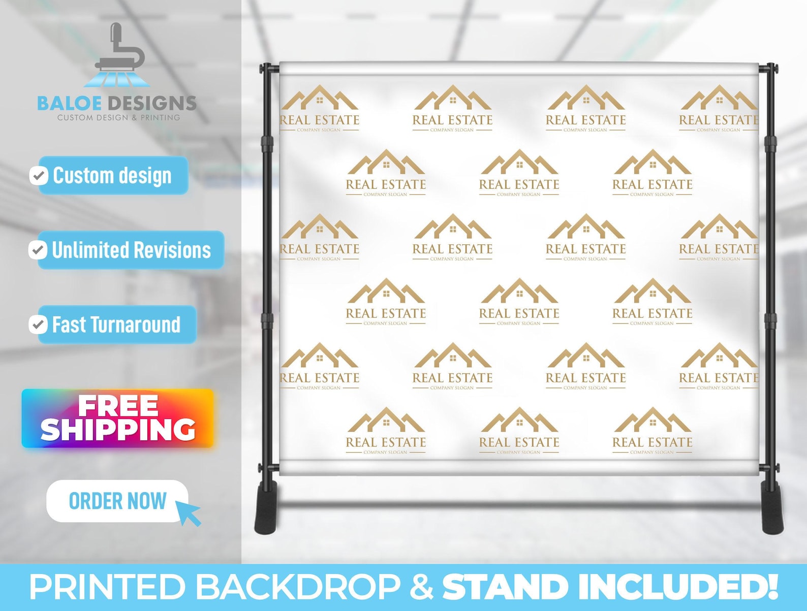 Printed Backdrop + Backdrop Stand, Custom Backdrop, Logo Step Repeat ...