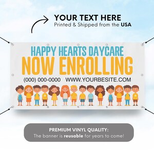 Daycare Now Enrolling Banner Sign, Custom Daycare Vinyl Banner Backdrop ...