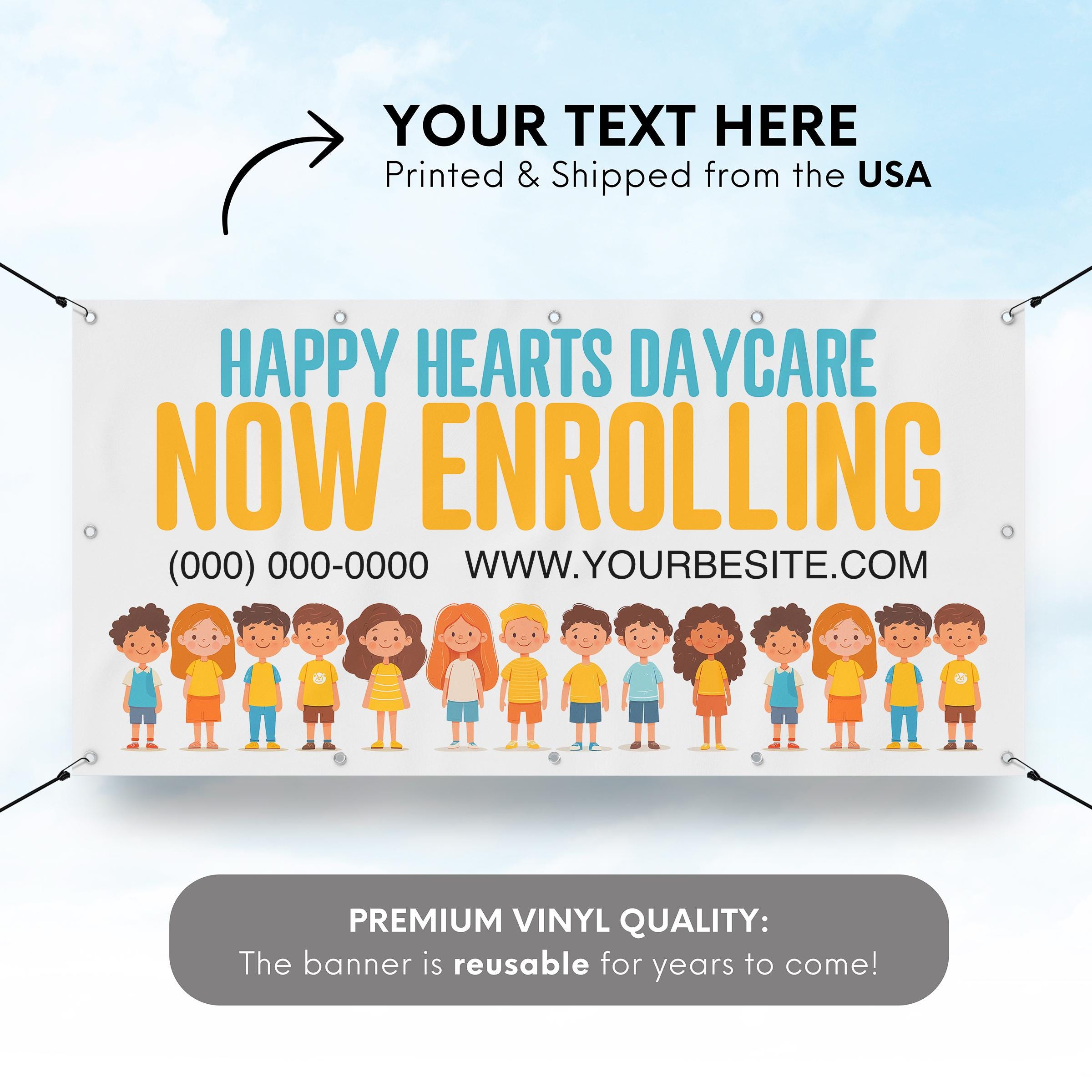 Daycare Now Enrolling Banner Sign, Custom Daycare Vinyl Banner Backdrop ...