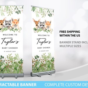 Woodland Animals Baby Shower Welcome Sign, Retractable Banner. Baby ...