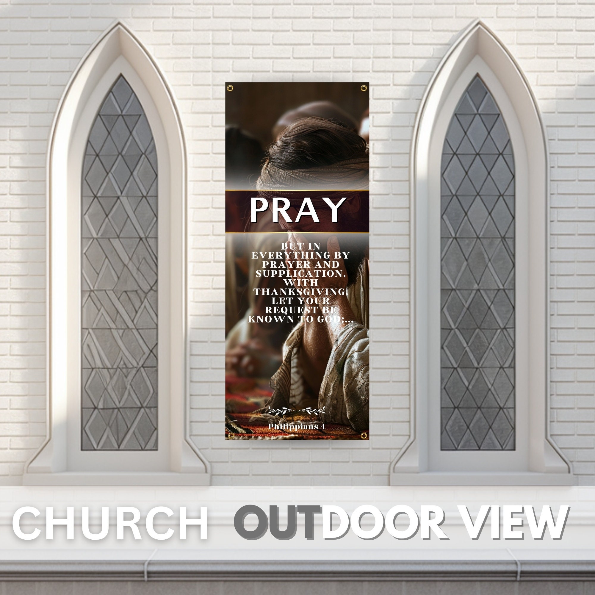 Set of 4 Church Banners, Serve, Grow, Love Pray, Church Banner Set ...